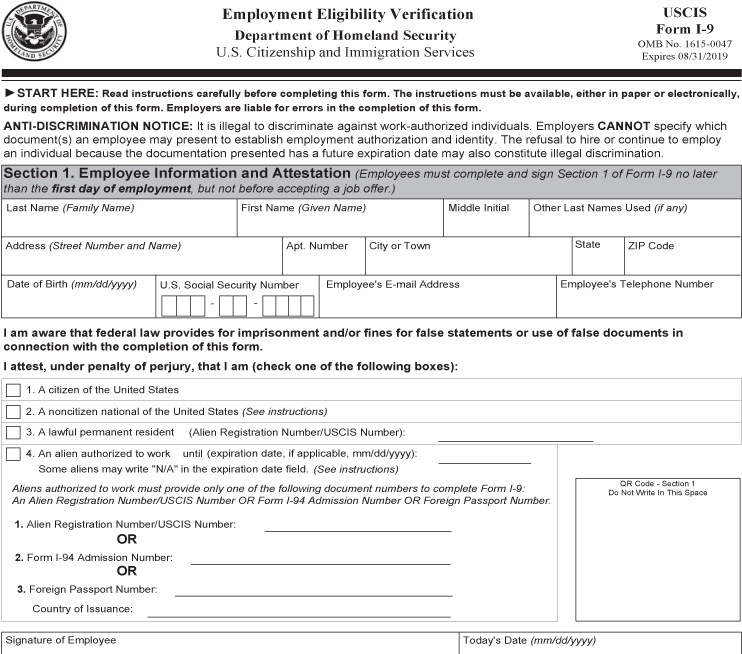 Download I-9 Verification - Blank Printable I9 Form - ClipartKey