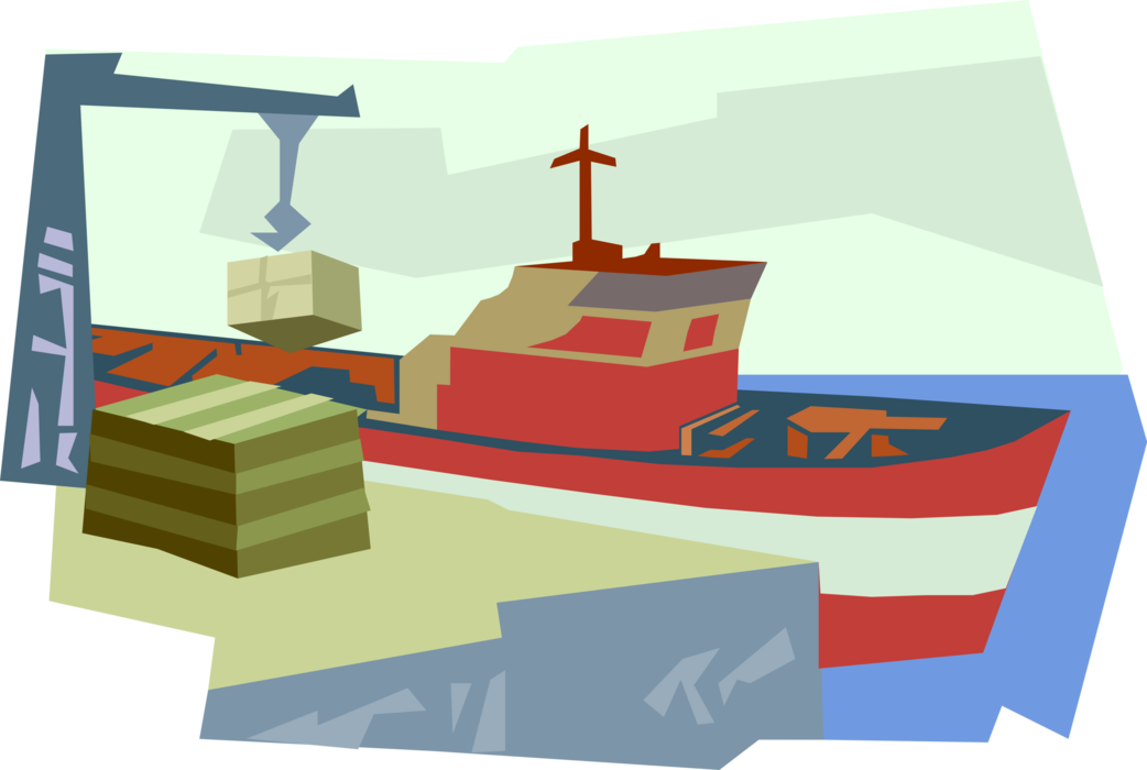 Download Vector Illustration Of Cargo Ship Or Freighter Ship - Boat ...