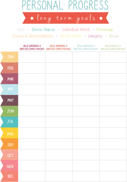 Download Yw Personal Progress Long Term Goals - Lds Personal Progress ...