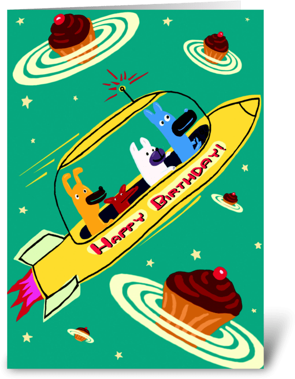 Download Yellow Rocket Ship Birthday Greeting Card - Illustration ...