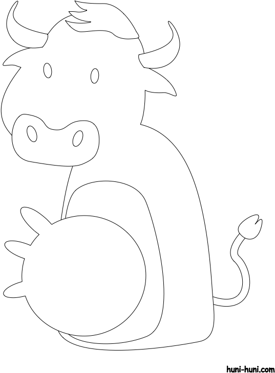 Download Huni Huni Flashcard Coloring Page Outline Baka Cow ...