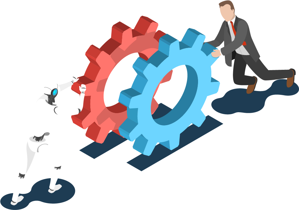 Download Man And Robot Pushing Gears Together - Roadmap Transformation ...