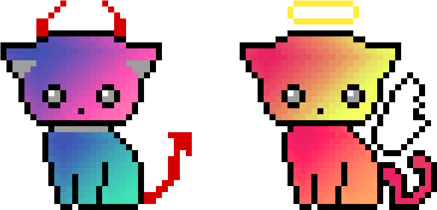 Download Cute Devil Kitty And Angel Kitty - Pixel Art Cat Easy - ClipartKey