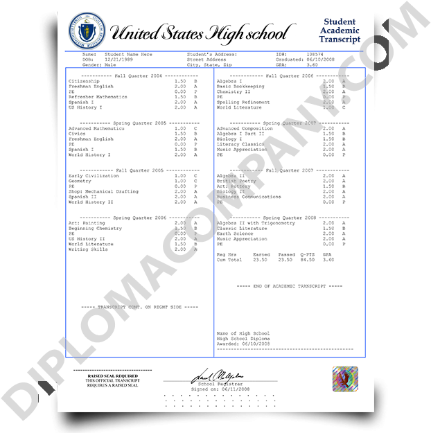 Download Fake Usa High School Transcripts, Fake Us Highschool ...