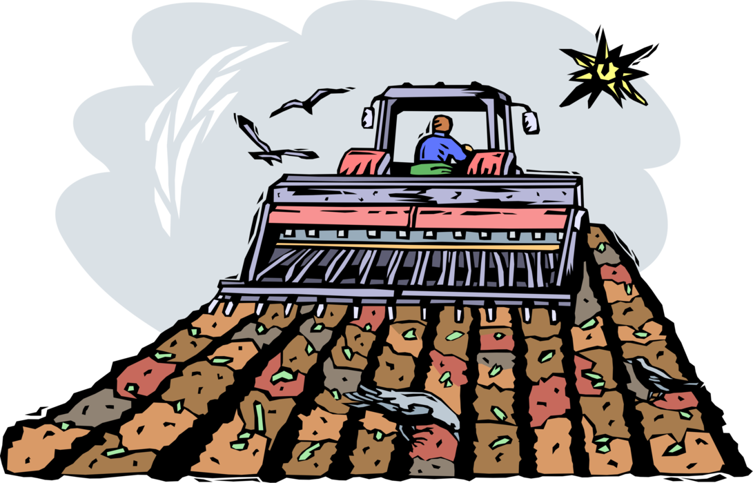 Download Vector Illustration Of Farmer Ploughing Or Plowing - Cartoon ...
