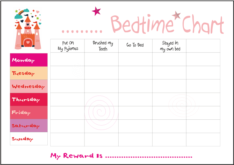 Download Transparent Girl Go To Bed Clipart - Bedtime Chart For Girls ...