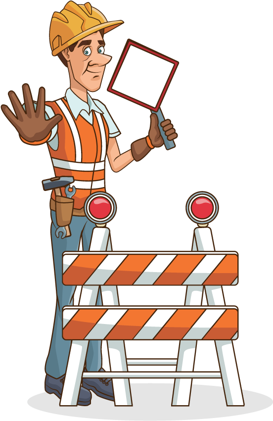 Download Man Standing With Safety Sign - Cartoon - ClipartKey