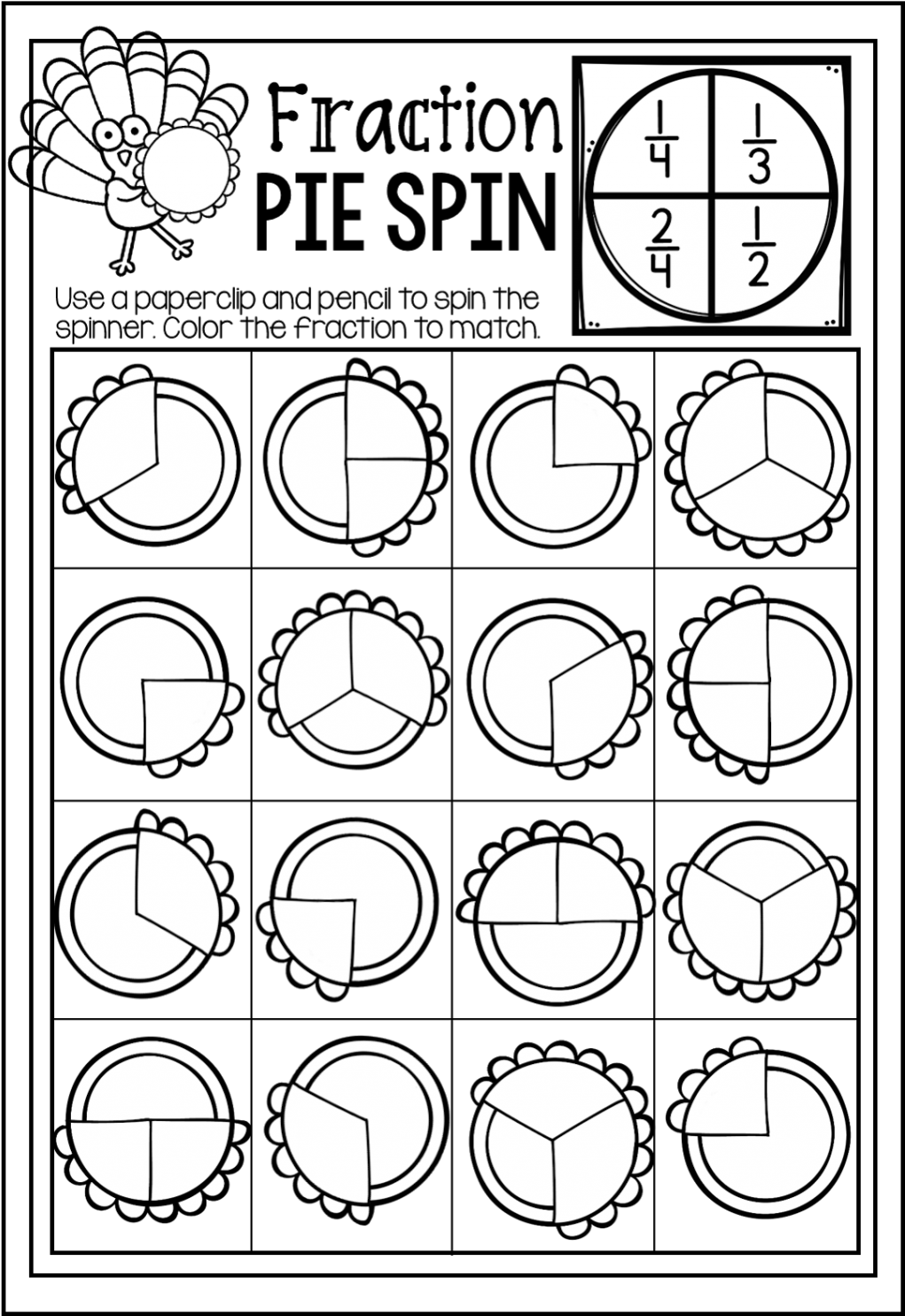 Download Fraction Clipart Pie - Worksheet - ClipartKey