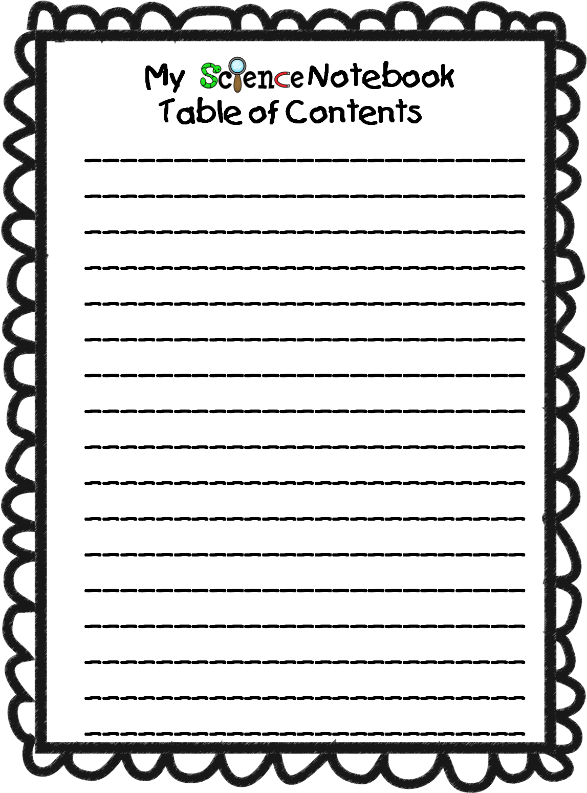 Download Science Notebook Table Of Contents Template - Reading Minute ...
