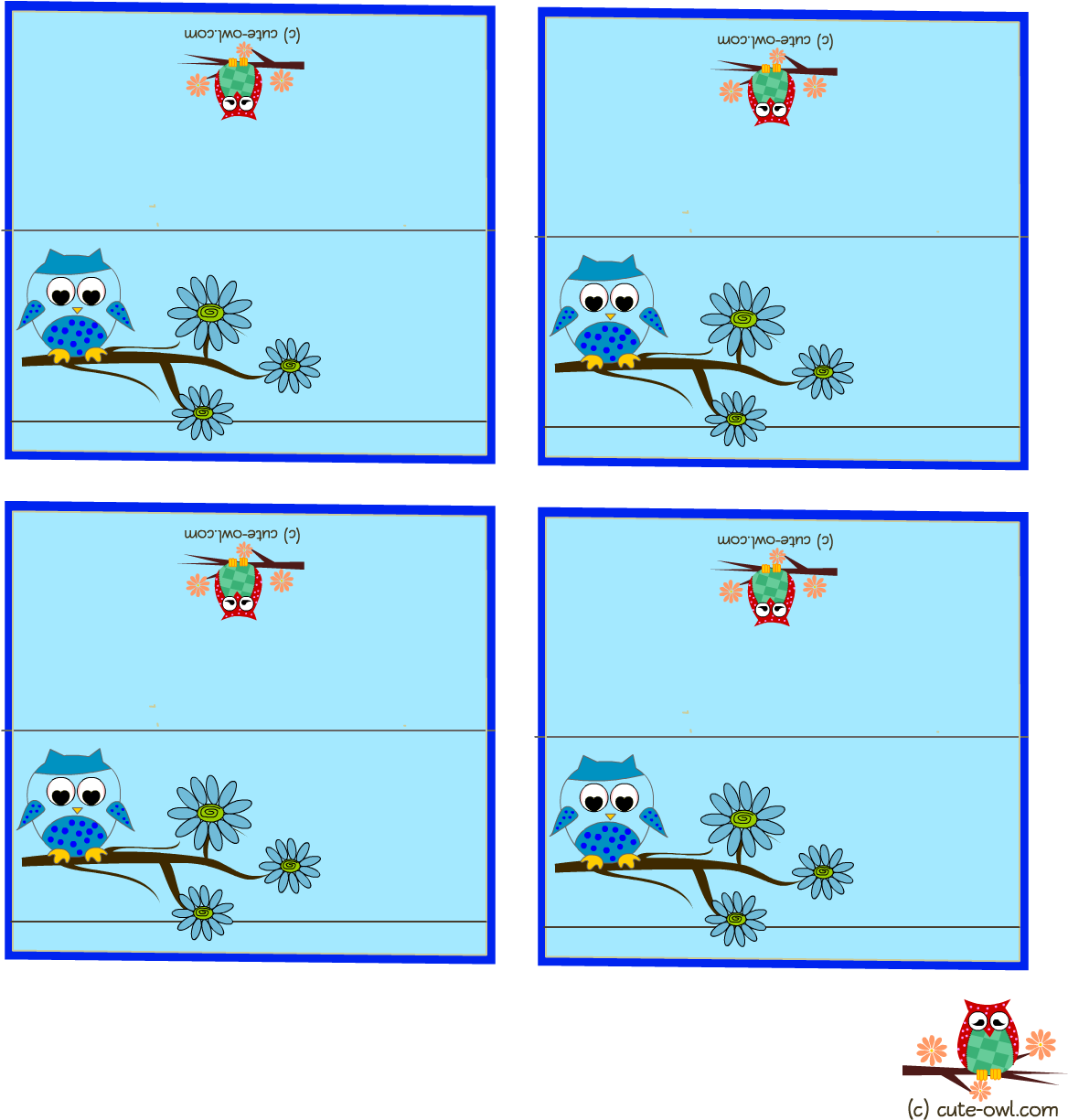 Download Free Printable Owl Party Place Cards - Surfing - ClipartKey