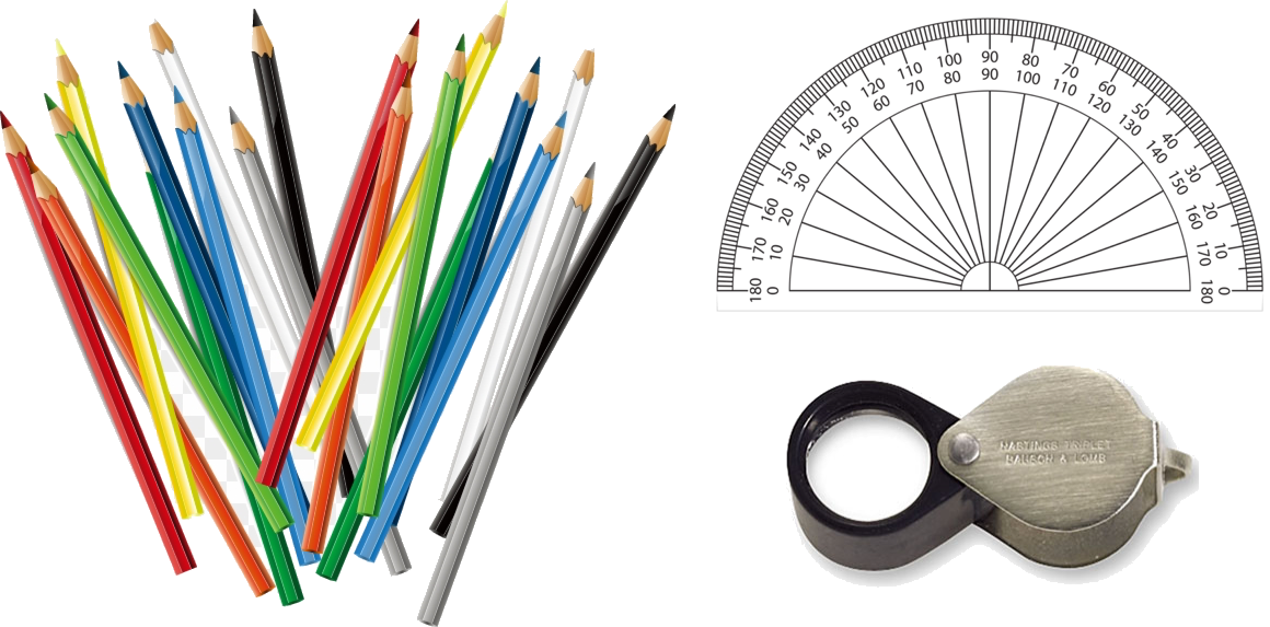 Download Colored Pencils Protractor Handlens - Ruler And Protractor ...