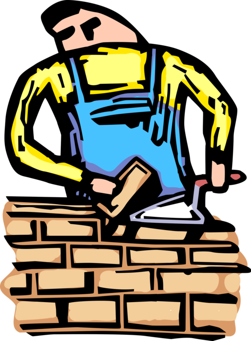 Download Vector Illustration Of Mason Bricklayer Builds Brick - Bricklayer Clip Art - ClipartKey