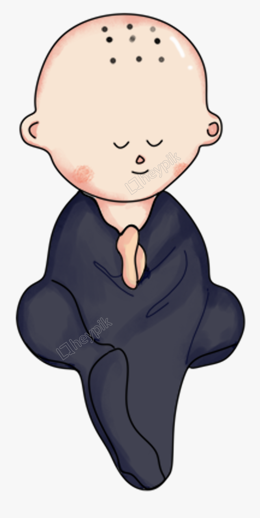 Little Monk Cute Cartoon Hand Drawn Png And Psd - Monk Kid Png , Free ...