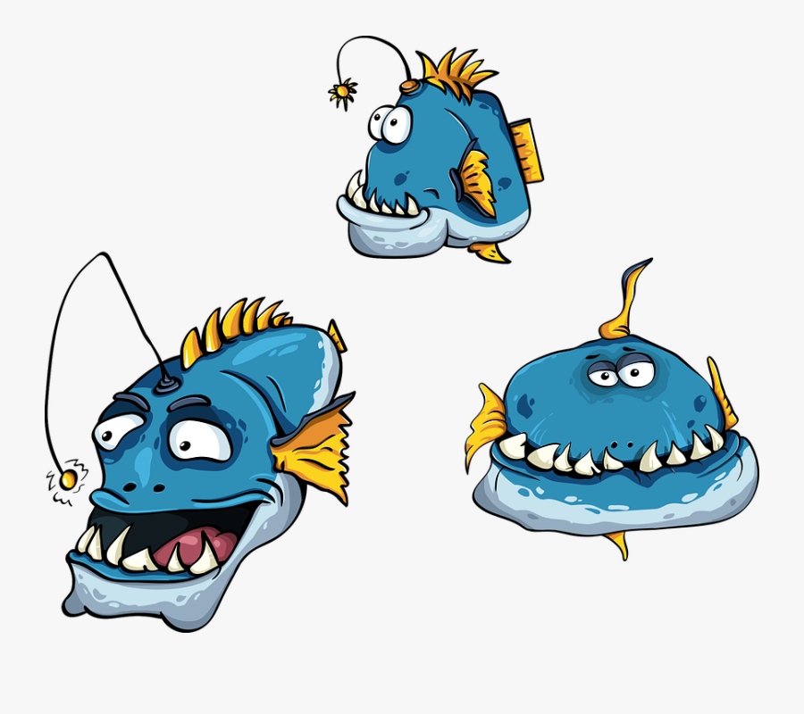 Fish, An Angler, Toothy, Jaw, Blue, Big, Character, - Cartoon Angler ...