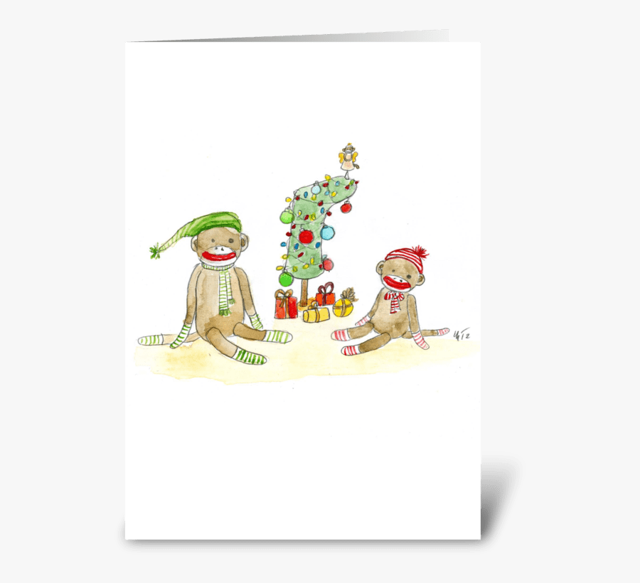 Sock Monkey Christmas Greeting Card - Cartoon , Free Transparent ...