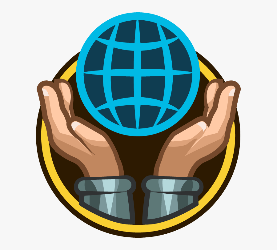 Cartoon Hands Holding World Drawn As A Blue Network - Black Universal ...