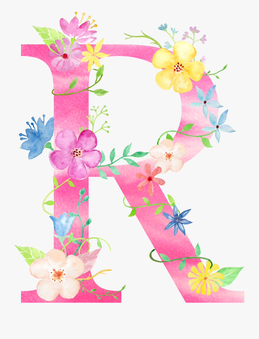 Watercolor Clipart Alphabet - Letra R Com Flores , Free Transparent ...