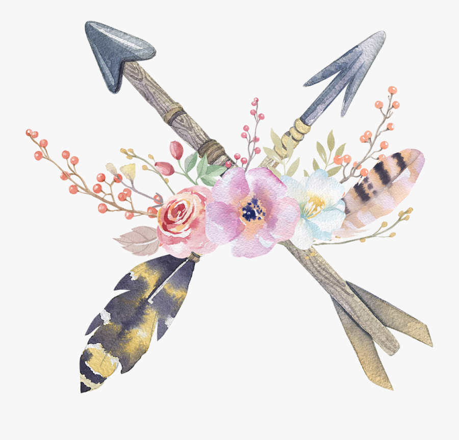 Transparent Feathered Arrow Png - Arrow With Feathers And Flowers ...