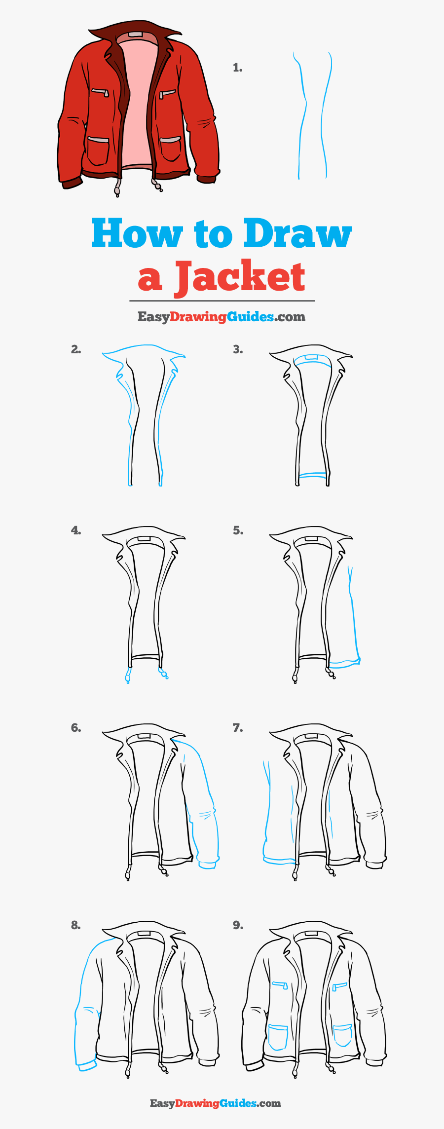 How To Draw Jacket - Easy Leather Jacket Drawing , Free Transparent ...