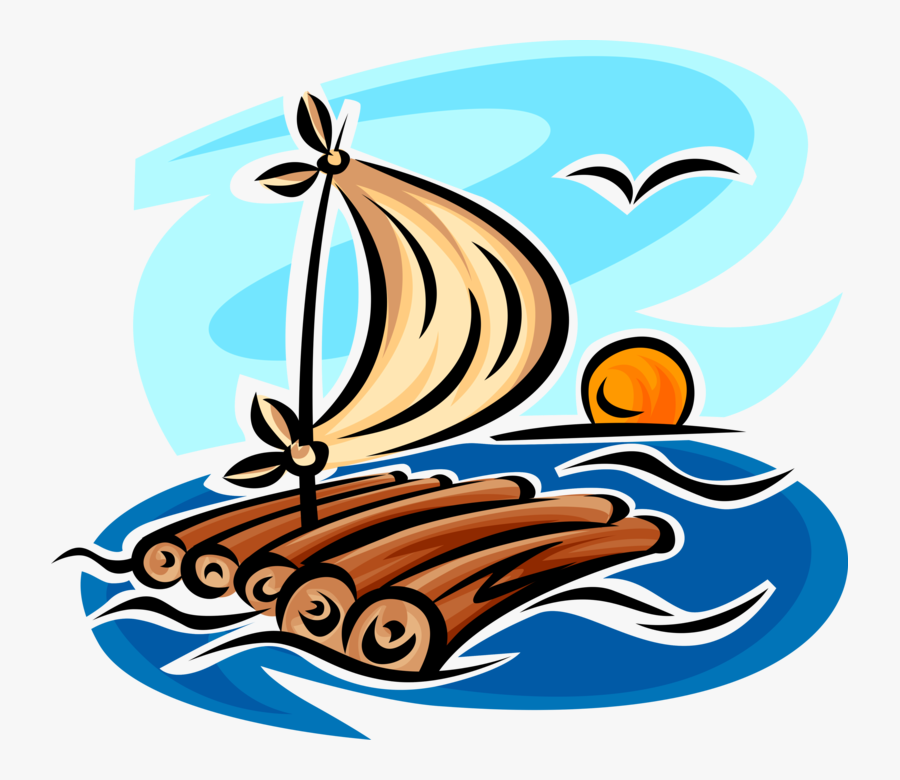 Vector Illustration Of Shipwrecked Castaway Homemade - Jangada Png ...
