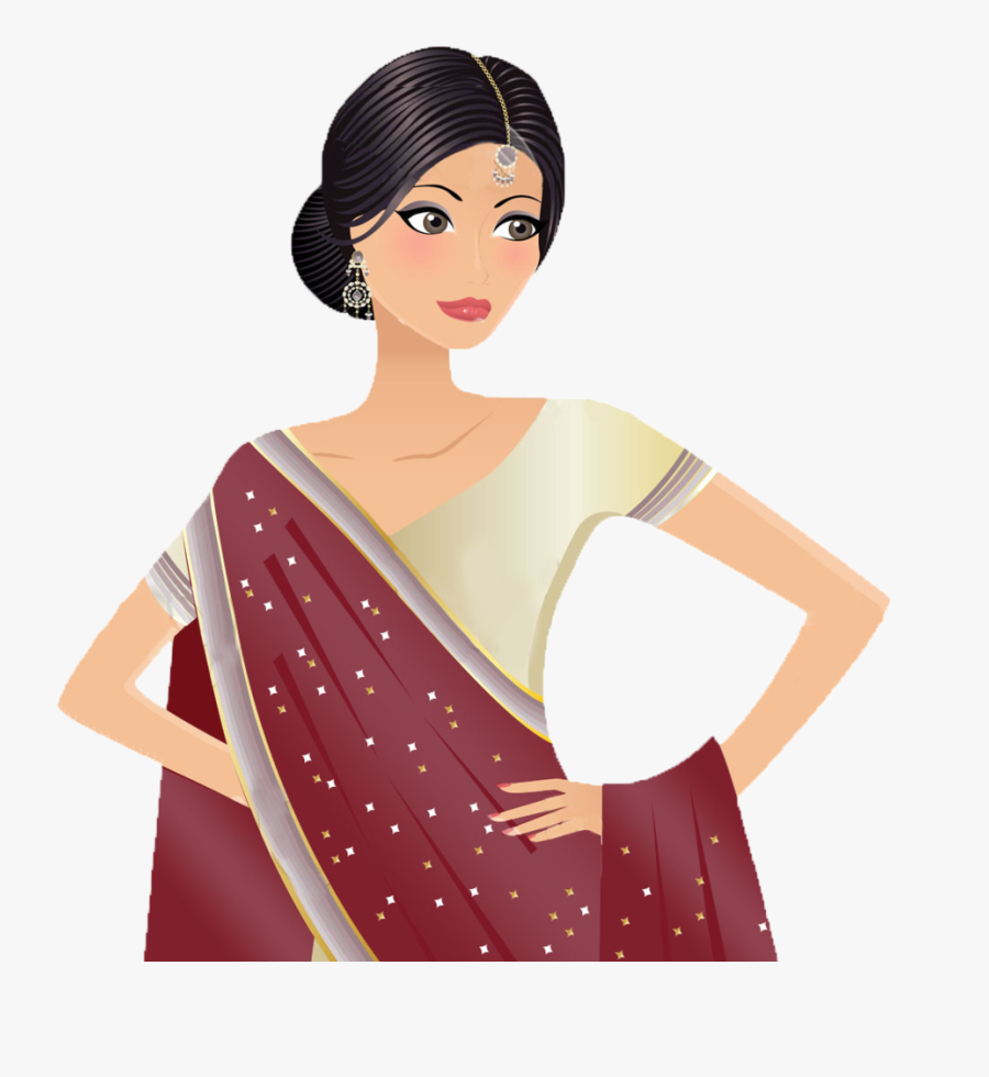 Cartoon Girl With Saree , Free Transparent Clipart - ClipartKey