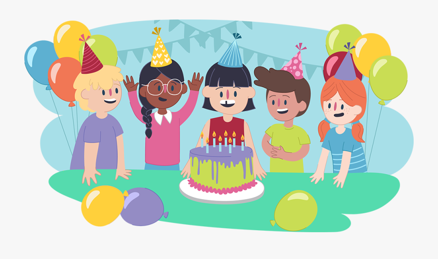 Happy Children Crowded Around A Lit Birthday Cake At , Free Transparent ...