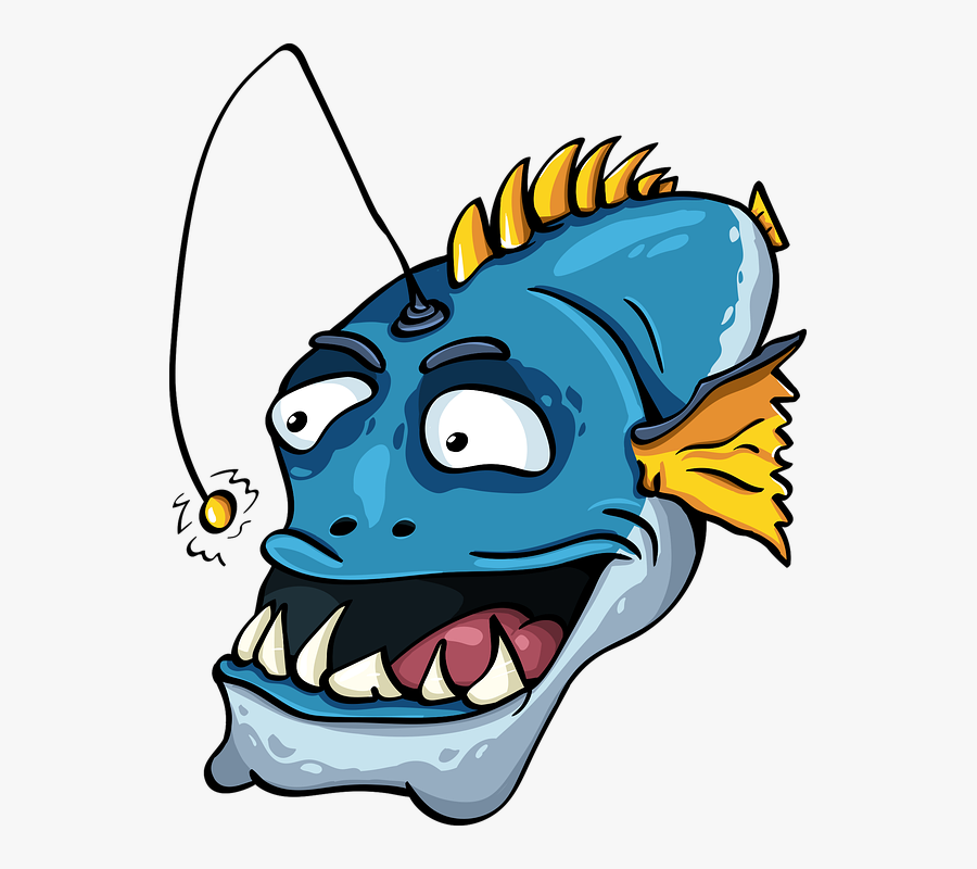 Fish, An Angler, Jaw, Toothy, Fun, Character, Sea - Angler Fish Cartoon ...
