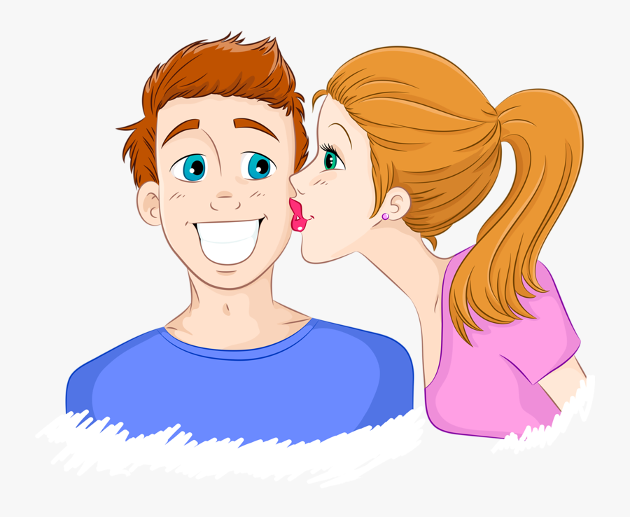 Cheek Kissing Clip Art - Girl Kissing Boy Cartoon , Free Transparent Clipart - ClipartKey
