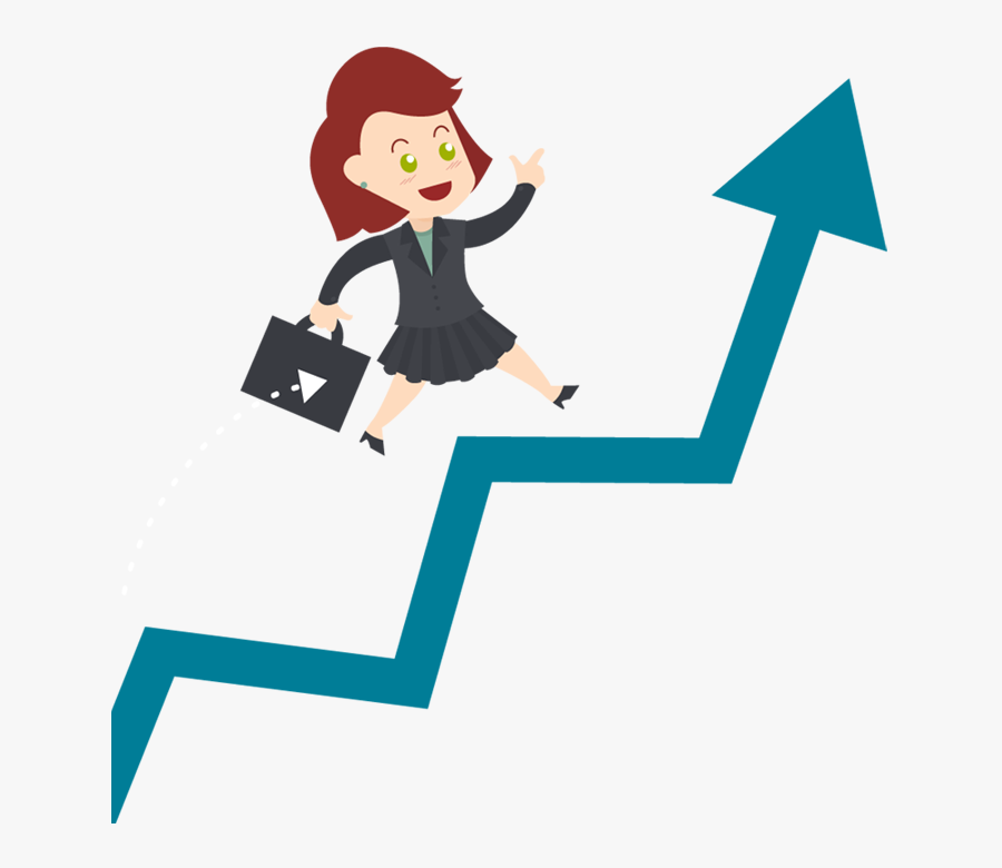 Cartoon Business Woman Walk Up With Blue Stock Arrow , Free Transparent ...