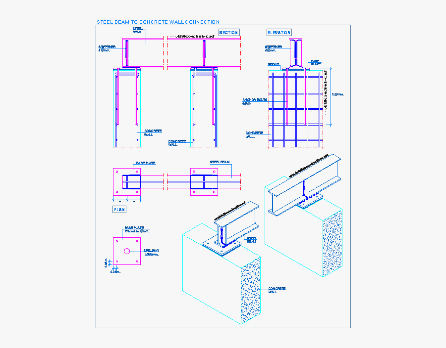 Construction Details Cad Blocks - Steel To Concrete Connection Detail ...