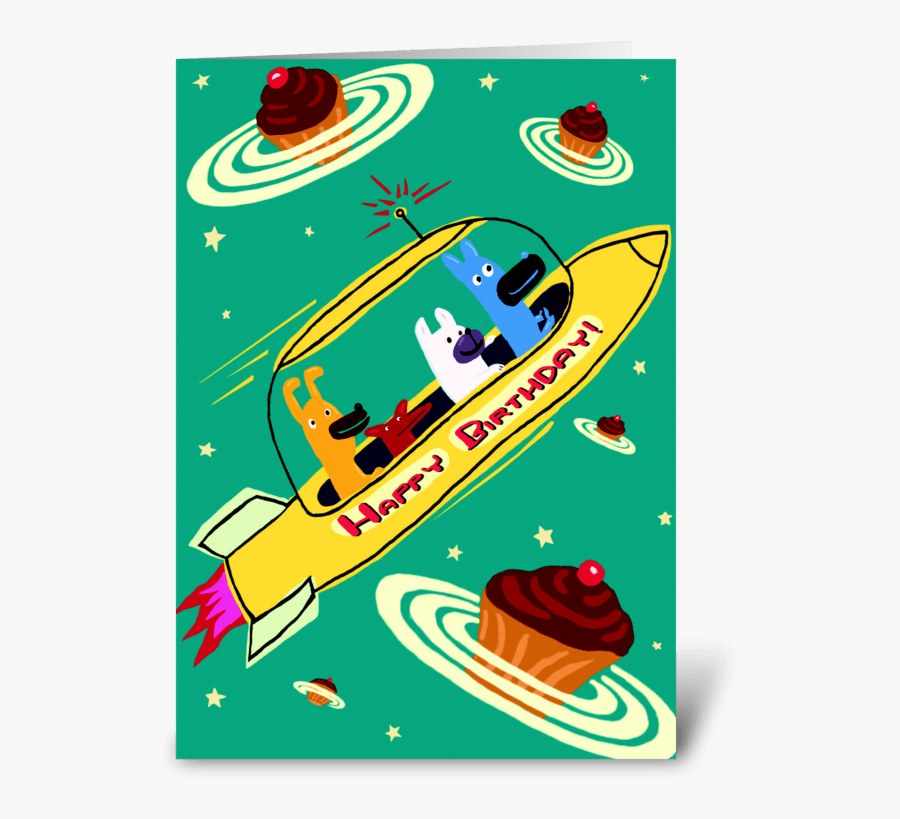 Yellow Rocket Ship Birthday Greeting Card - Illustration , Free ...