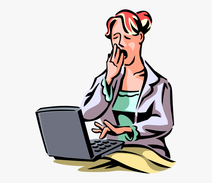 Vector Illustration Of Exhausted, Tired, Overworked - Women On Laptop ...