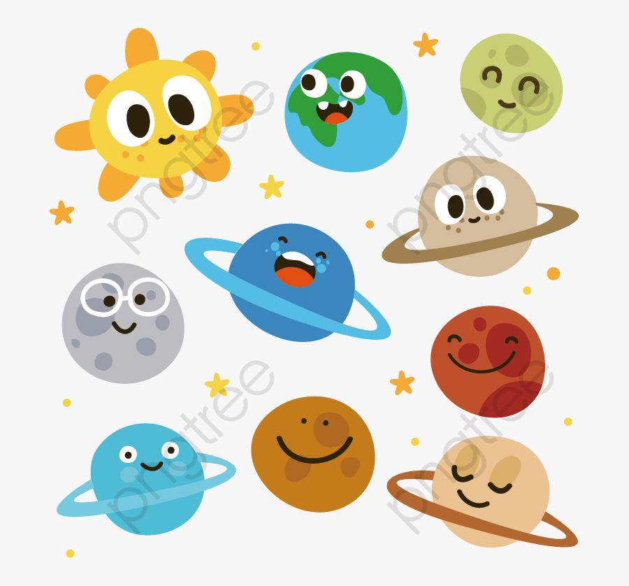 Cartoon Sun And Nine Planets - Solar System Cartoon Png , Free ...