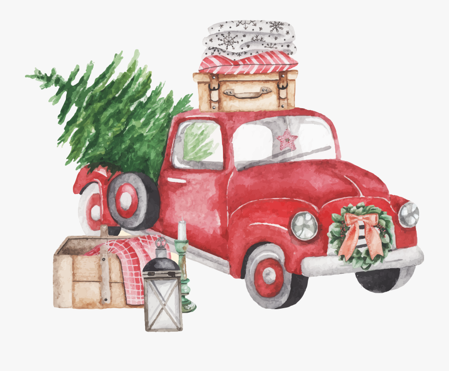 Car Christmas Watercolor Png , Free Transparent Clipart - ClipartKey