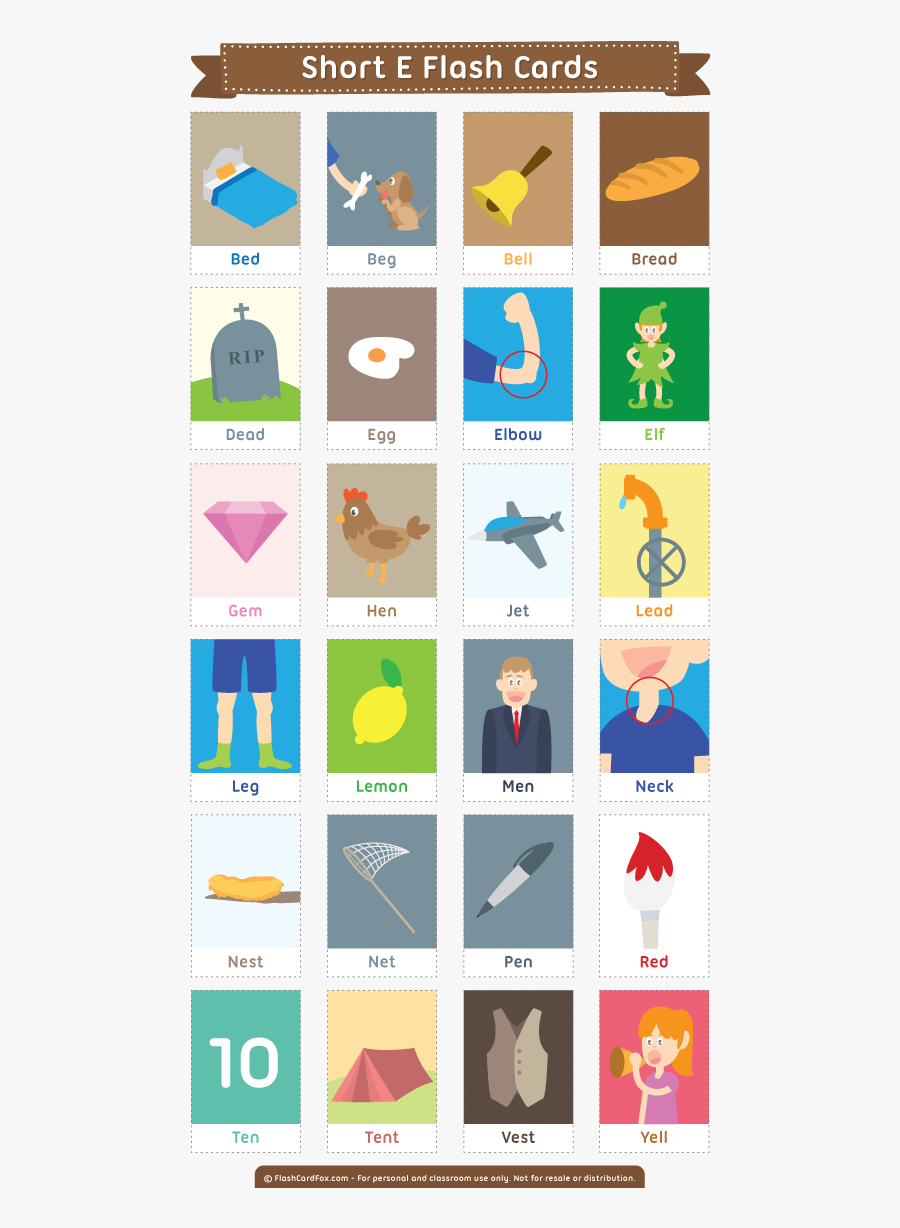 Free Printable Short E Flash Cards - Short A Picture Flashcards , Free ...