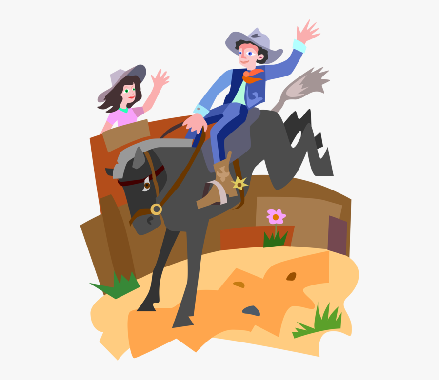 Vector Illustration Of Rodeo Cowboy Rides Bucking Bronco - Bucking ...