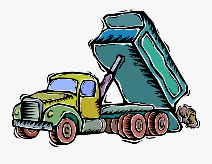 Vector Illustration Of Heavy Machinery Construction - Truck Unloading ...