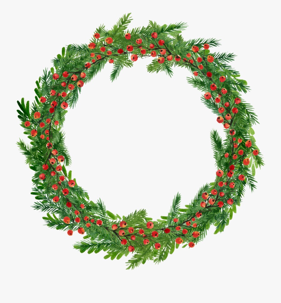 Painting Of Green And Red Christmas Wreath , Free Transparent Clipart ...