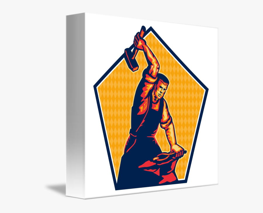 Blacksmith Worker Striking Sledgehammer Anvil Retr - Blacksmith Hitting ...