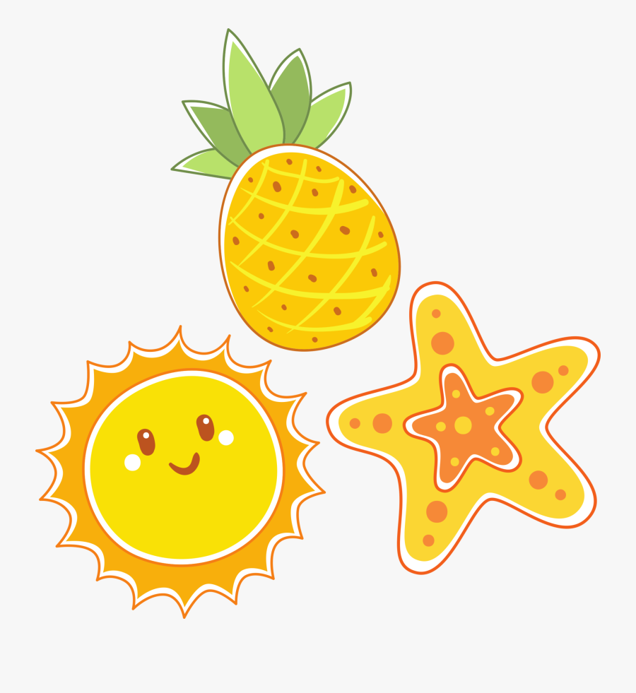 Yellow Vsco 3 Stickers Set, Starfish Sun Pineapple - Sun Stickers ...