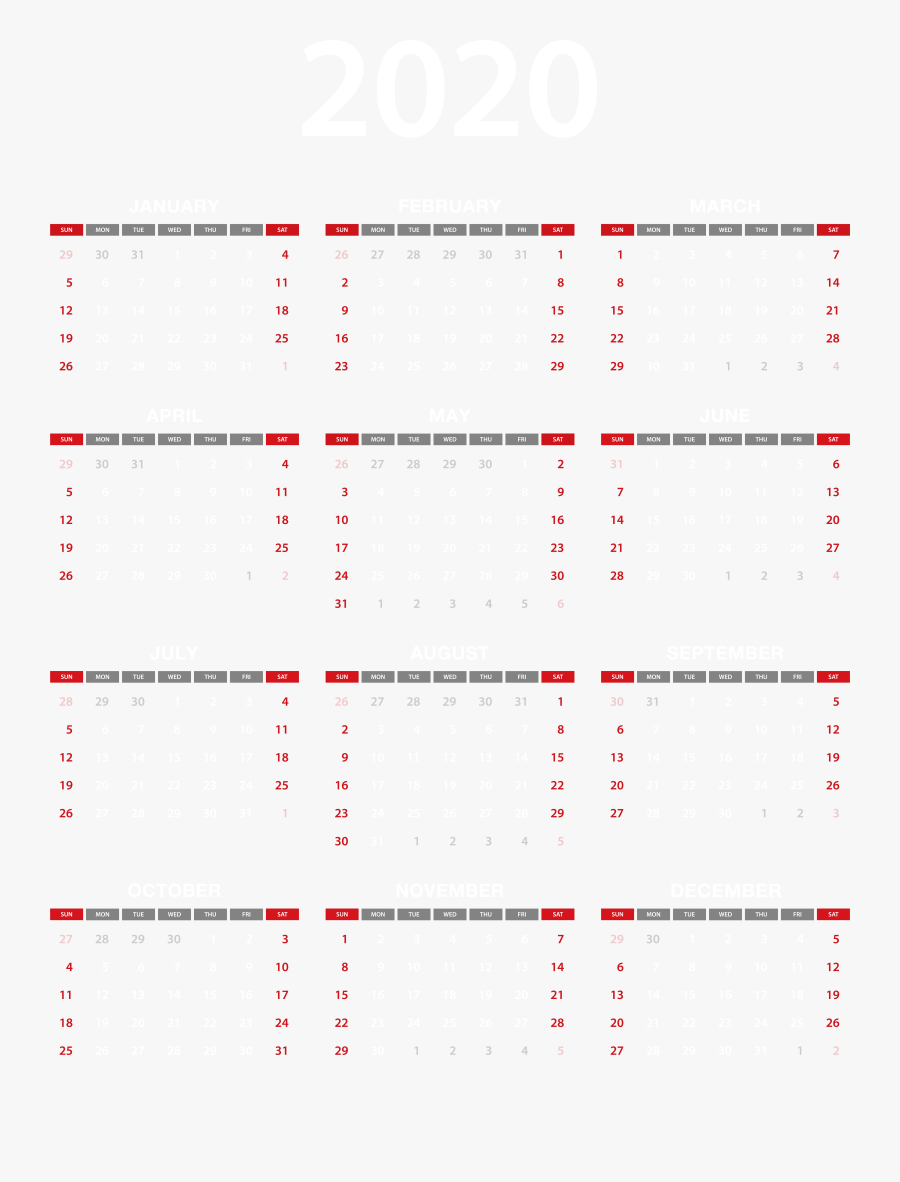 2020 Calendar Transparent Png Clip Art Image , Png , Free Transparent ...