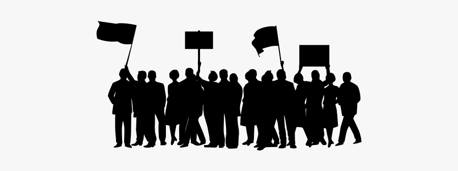 Vector Drawing Of Men And Women Protesters With Flags - Transparent ...