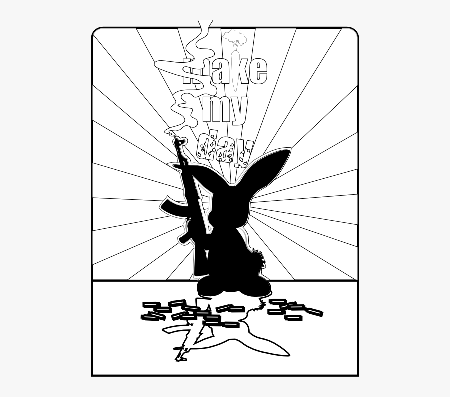 Rabbit Gun Black White Line Easter 555px - Bunny With Gun Silhouete ...