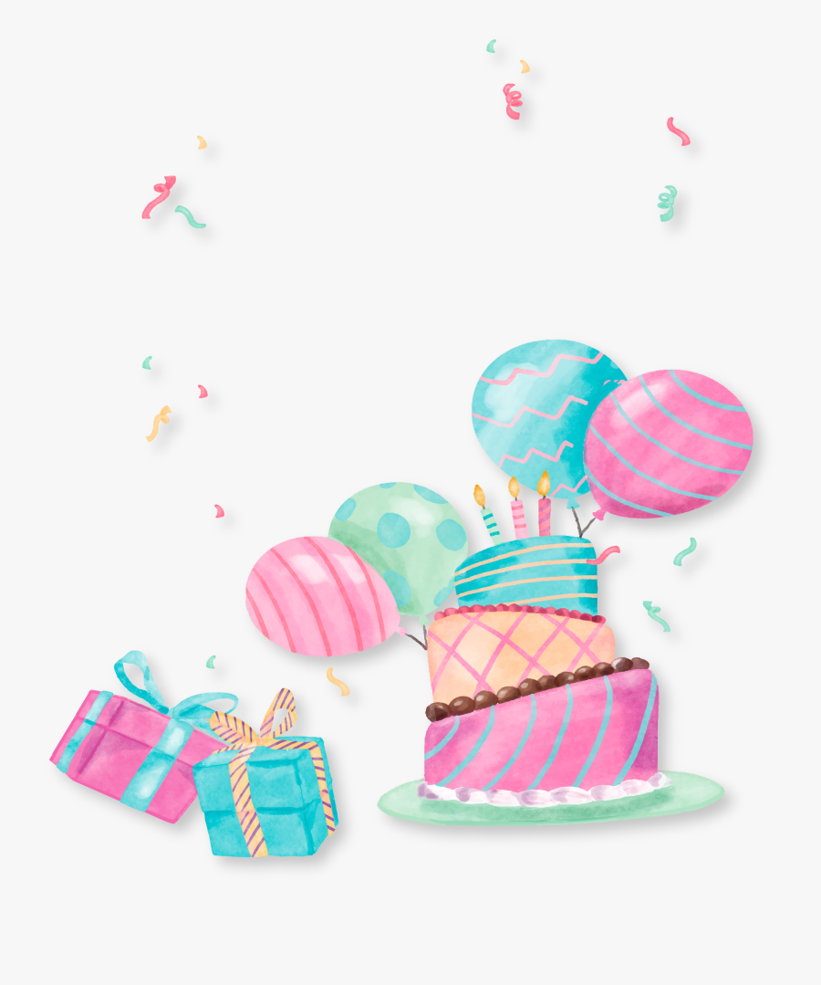 Cute Gift Birthday Cake Party Hand-painted Clipart - Pink Birthday Cute ...