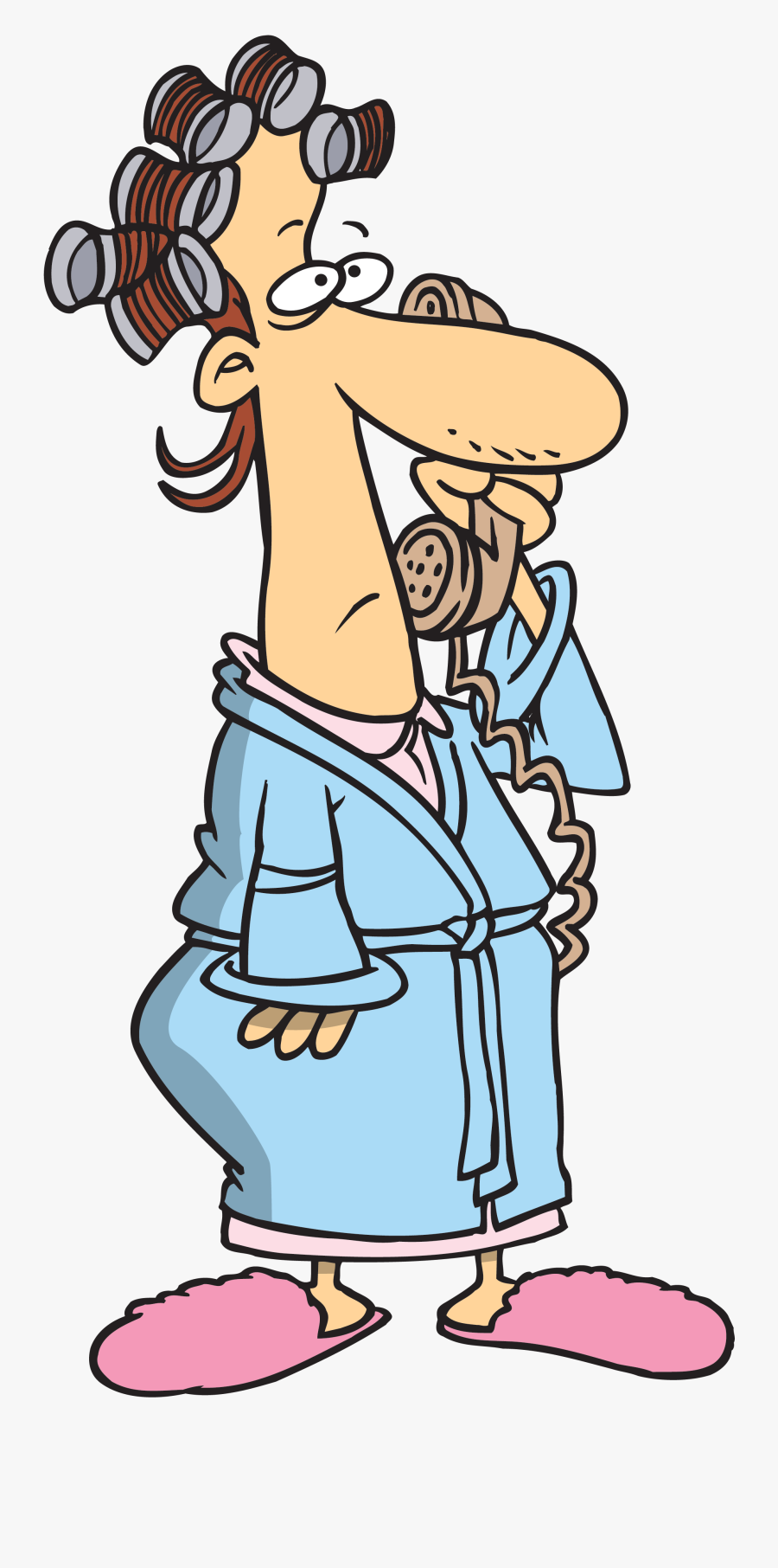 Clipart Cartoon Lady In Curlers And Her Robe Answering , Free ...