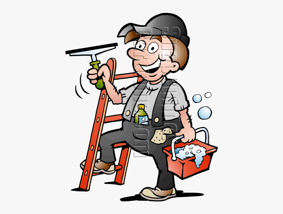 Window Cleaner Handyman With Cleaning Supplies - Cartoon Window Cleaner ...