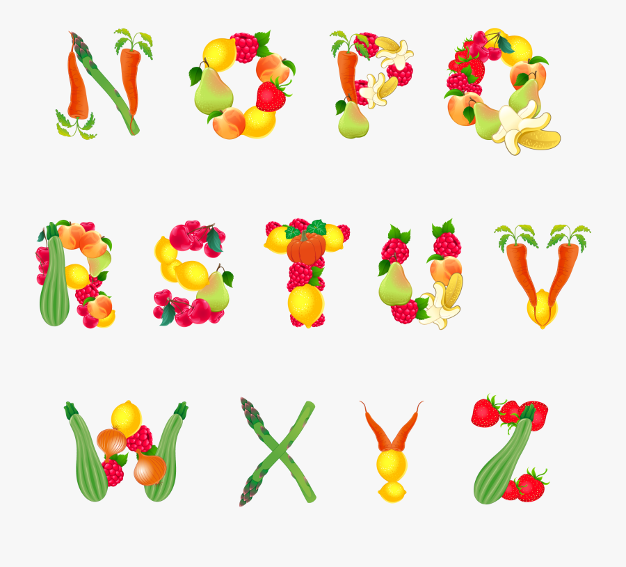 Transparent Fruit And Veggies Clipart - Alphabets With Fruits And ...