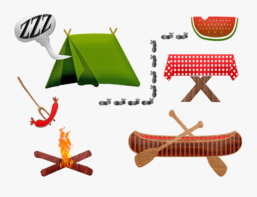 Camping Equipment Tent Canoe Picnic Table Fire Clipart , Free ...