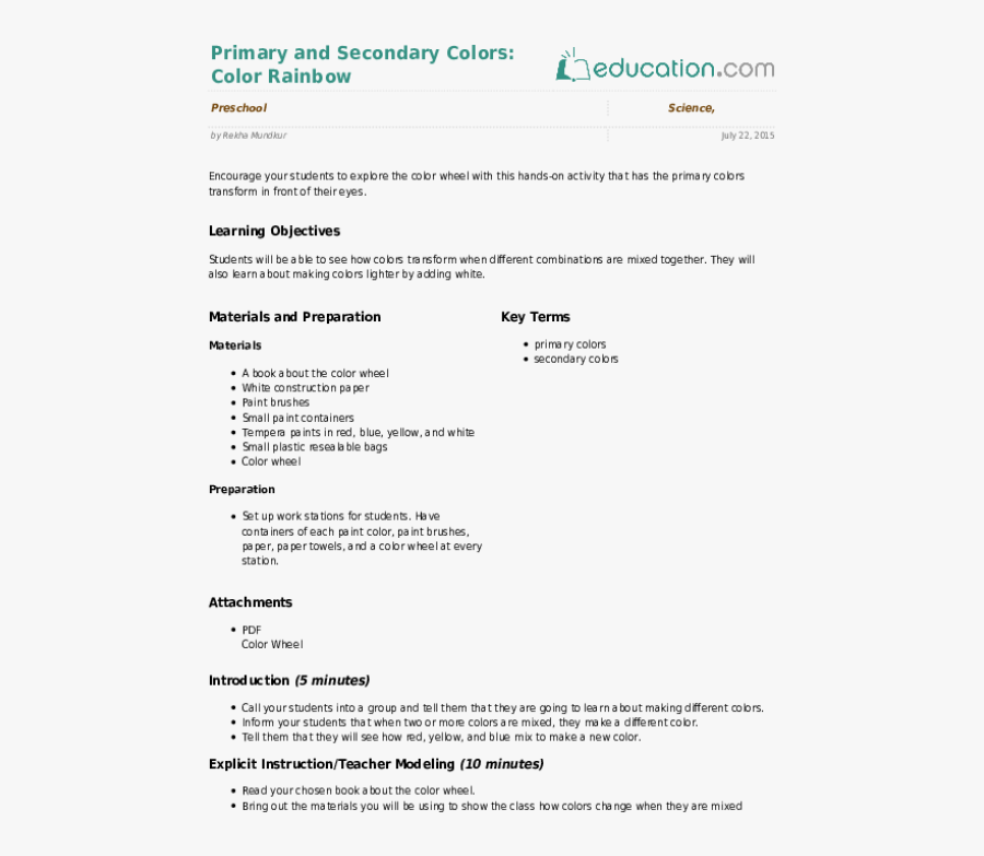 Primary And Secondary Colors - Primary And Secondary Colors Lesson Plan ...