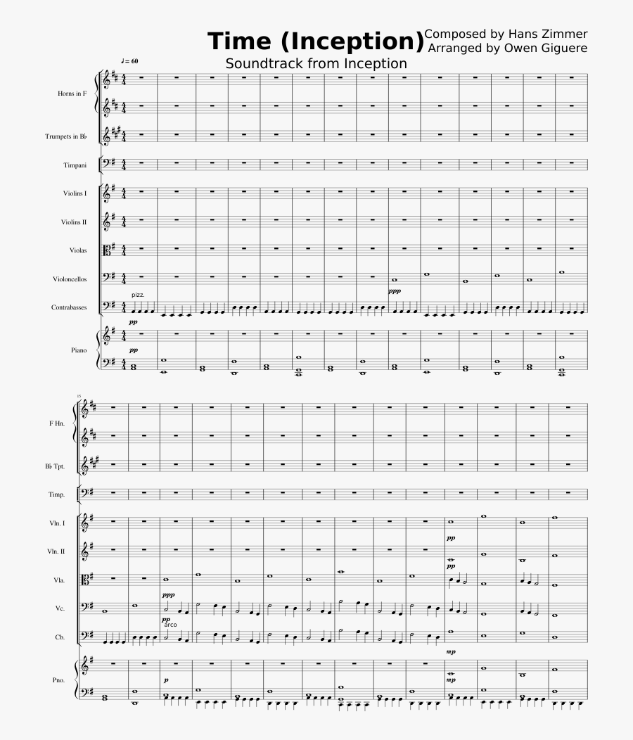 Time Sheet Music For Piano, French Horn, Trumpet, Timpani - Inception ...